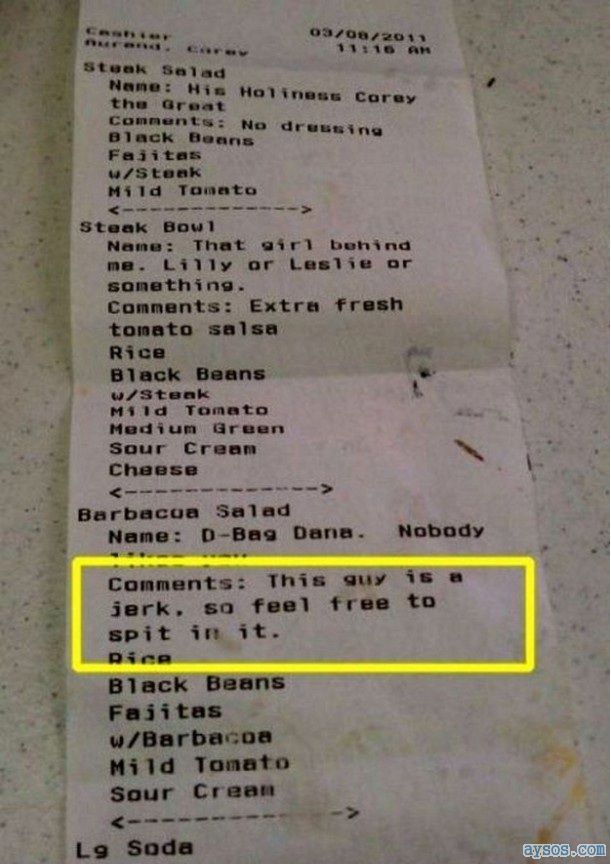 Funny Receipt Spitting In Your Food - Funny and Sexy Videos and pictures